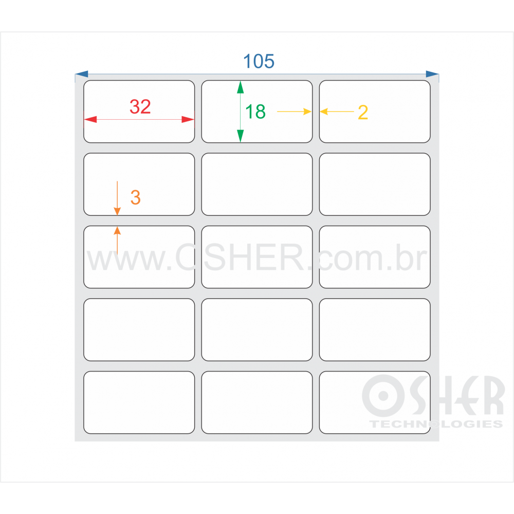 Etiqueta BOPP Branco Fosco Borr 32 x 18 x 3 ESP2L