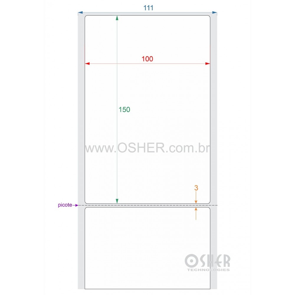 Etiqueta BOPP Branco Fosco VT Borr 100 x 150 x 1 L111 Picote ...