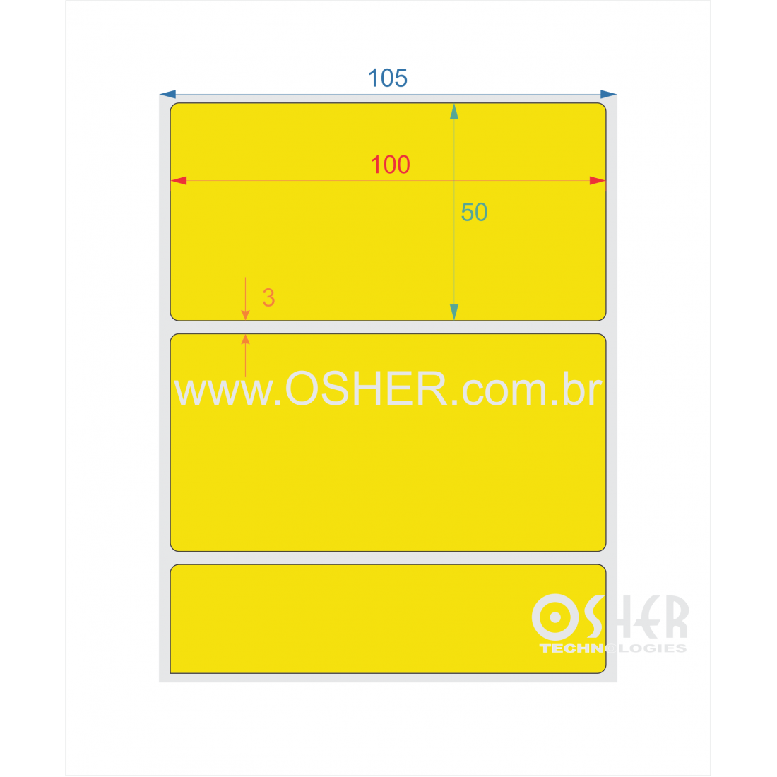 Etiqueta BOPP Branco Brilhante 100 x 50 x 1 Chap Amarelo ...