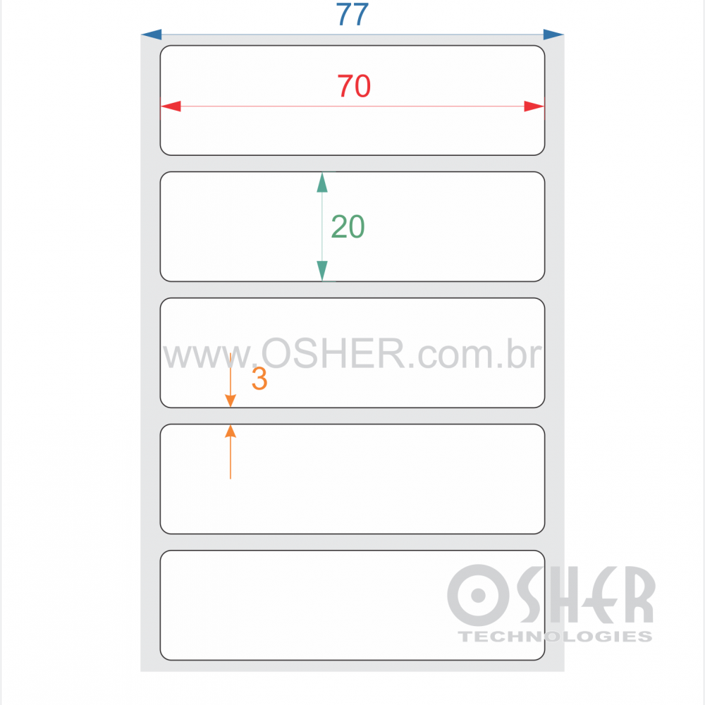 Etiqueta Adesiva BOPP Branco Fosco 70 x 20 x 1 L077